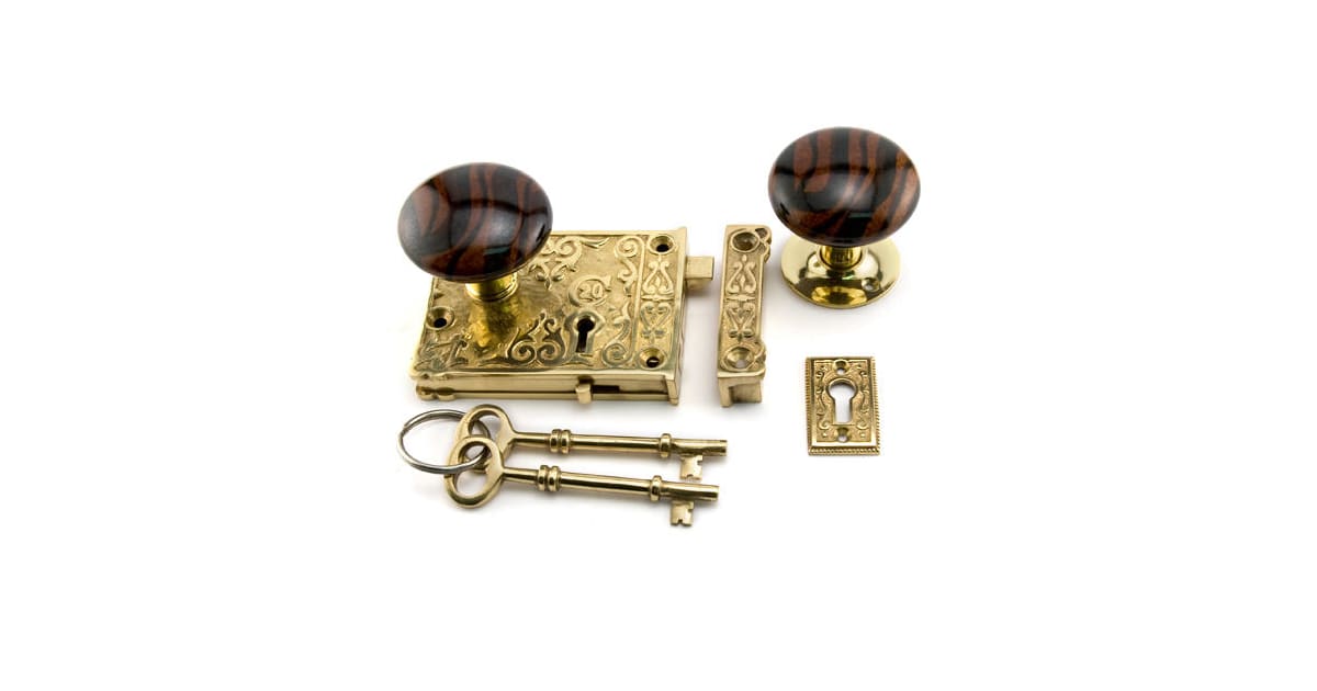 Signature Hardware 316139 Ornate Brass Rim Lock Set with Knobs and 3 ...