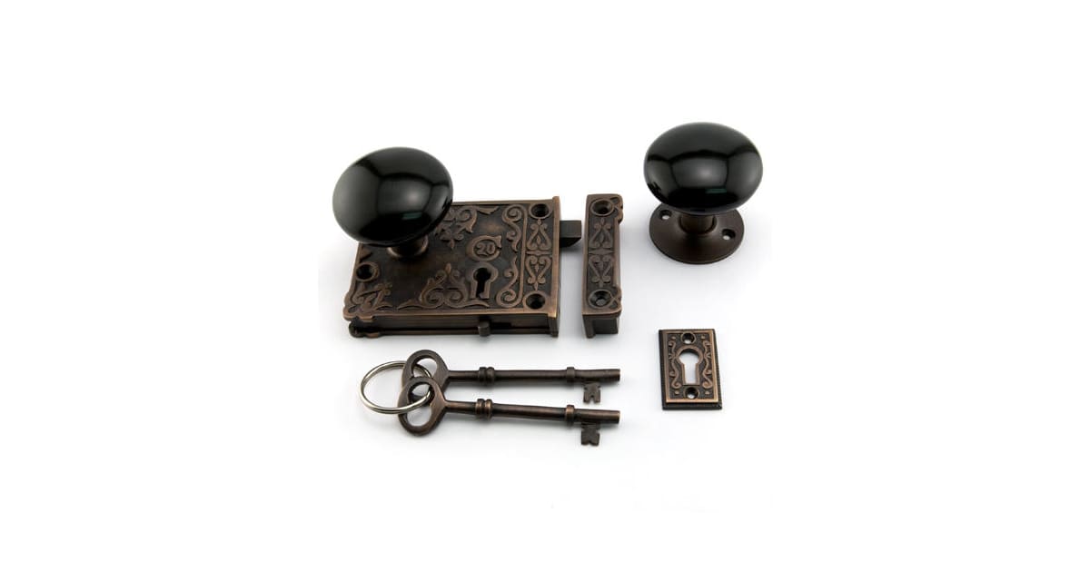 Signature Hardware 316200 Ornate Solid Brass Rim Lock Set with Knobs ...