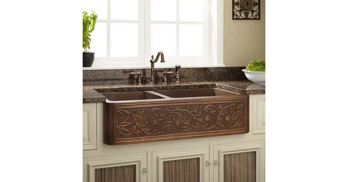 Signature Hardware 318919 Vine Design 33" Farmhouse 60/40 Double Basin ...