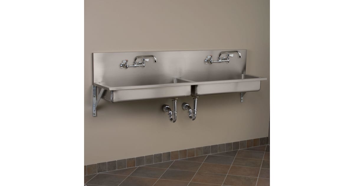 Signature Hardware 340617 72" Wall Mounted 50/50 Double Basin Stainless ...