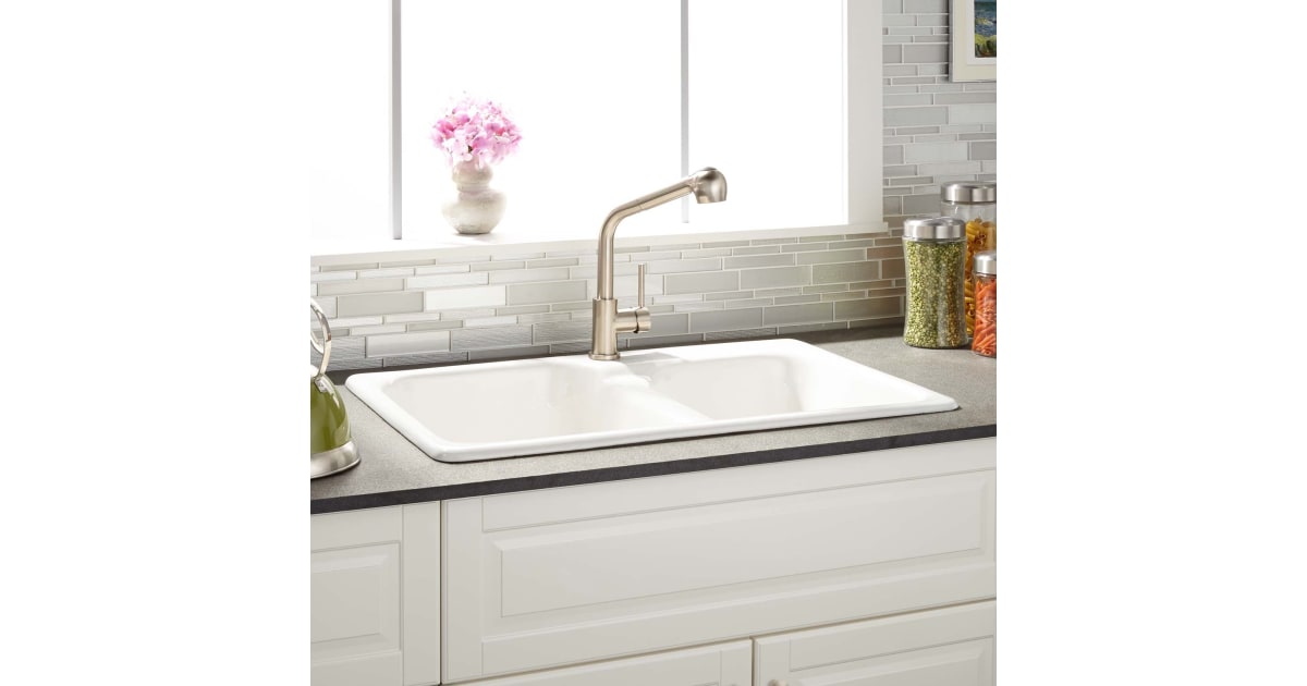 Signature Hardware 424854 Elgin 33" Drop In Double Basin Cast Iron ...