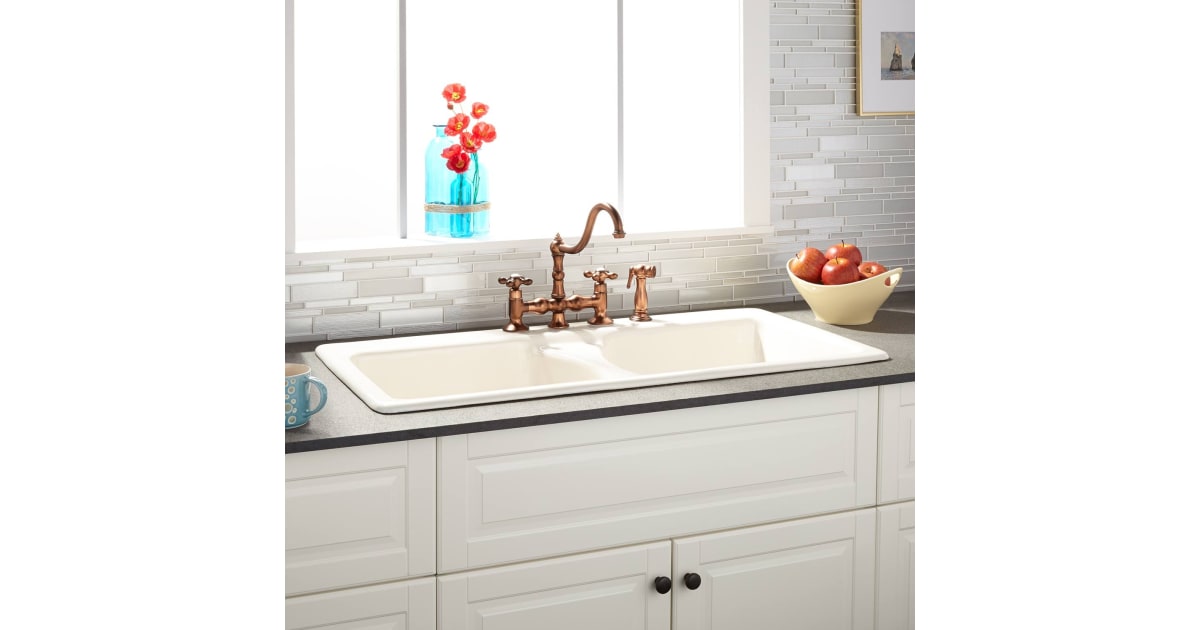 Signature Hardware 424857 Selkirk 43" Drop In Double Basin Cast Iron ...