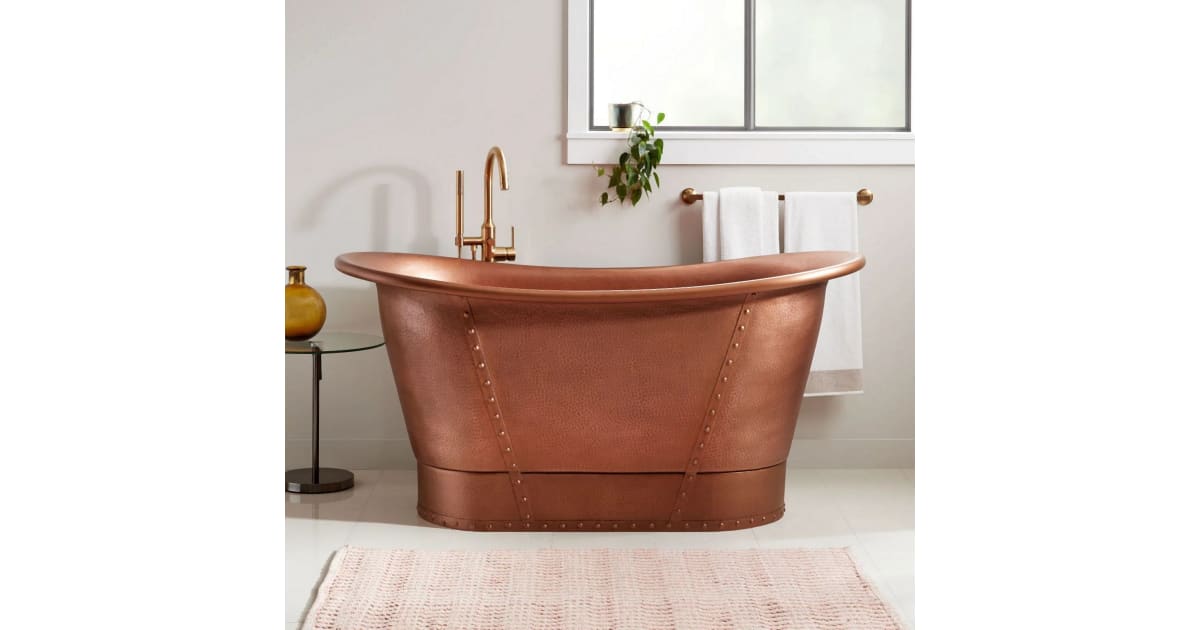 Signature Hardware 480040 Kendi 66" Copper Pedestal Tub with Integrated ...
