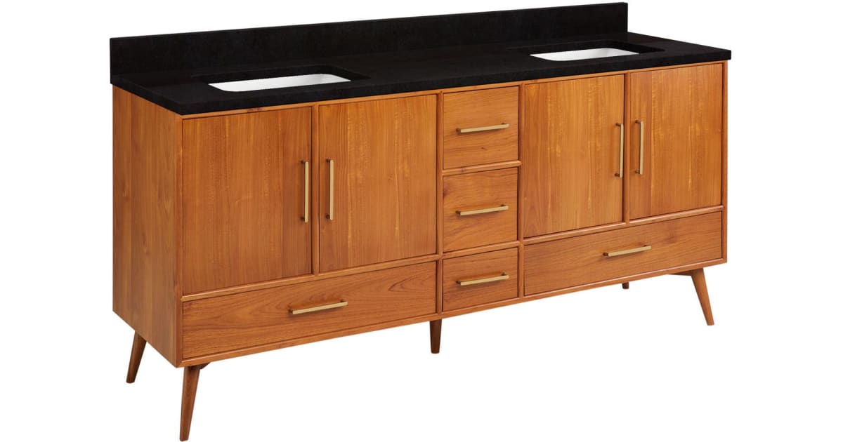 Signature Hardware 480908 Novak 72" Freestanding Teak Double Basin ...