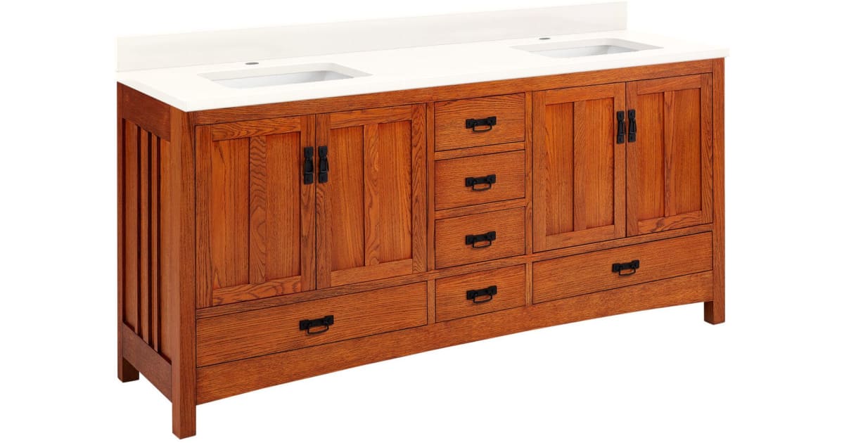 Signature Hardware 484192 Maybeck 72" Freestanding Oak Double Basin ...