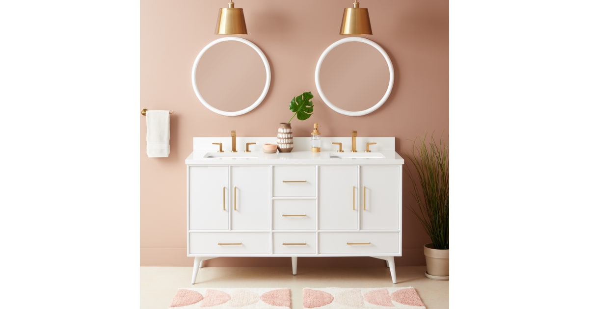 Signature Hardware 485177 Novak 60" Freestanding Mahogany Double Basin ...