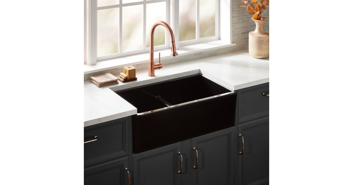Signature Hardware 485267 Grigham 33" Farmhouse Double Basin Fireclay ...