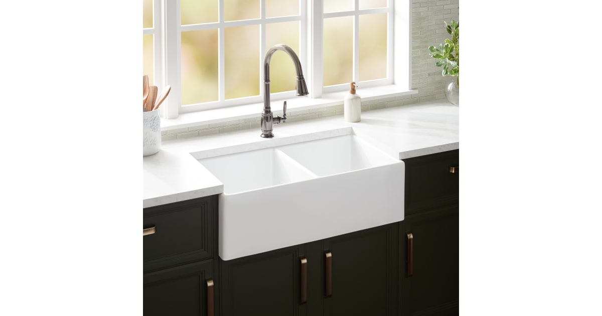 Signature Hardware SHF33182BWH Rowena 33" Farmhouse 50/50 Double Basin ...