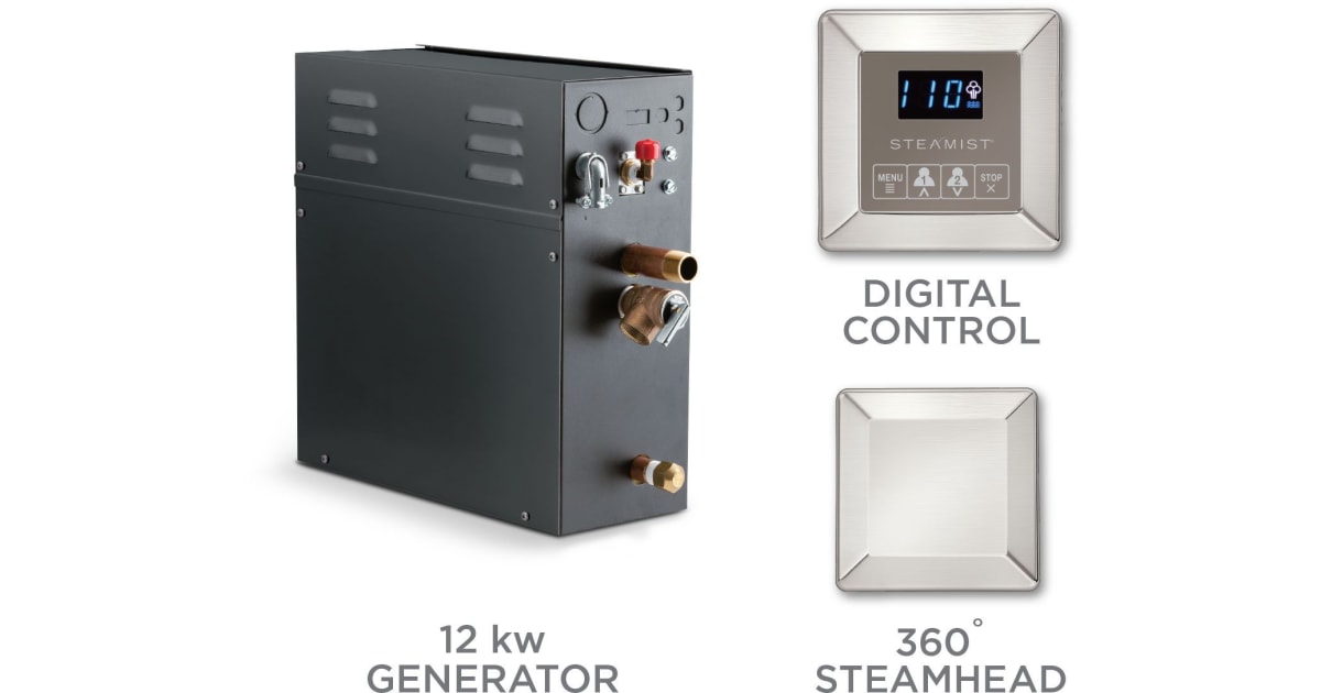 Steamist S12250BN SM Plus Steam Shower Package with Square Steam Head ...