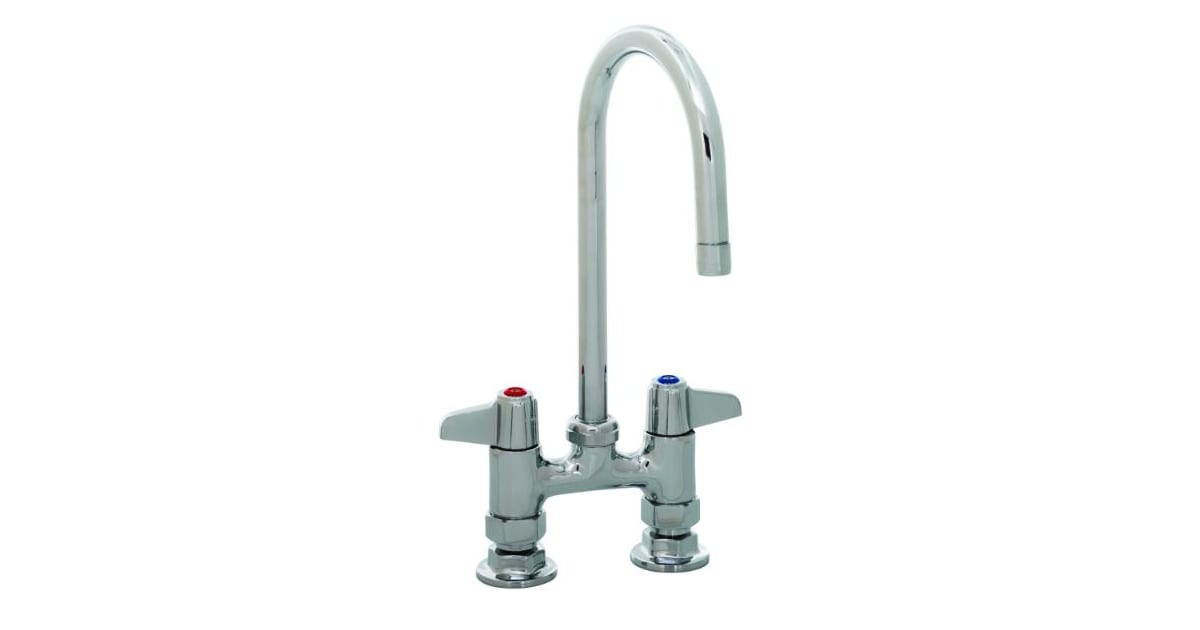 T and S Brass 5F-4DLS05 4" Deck Mount Faucet, 5-1/2" Swivel Gooseneck ...