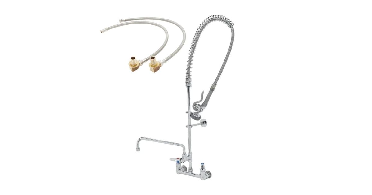 T and S Brass B-0133-A12B-KIT Pre-Rinse 8" Wall Mounted Food Service ...