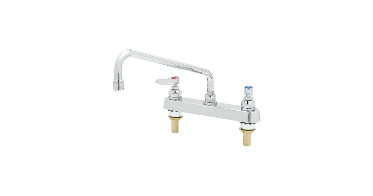 T and S Brass B-1123-XS-F12 Double Handle 8" Deck Mounted Food Service ...
