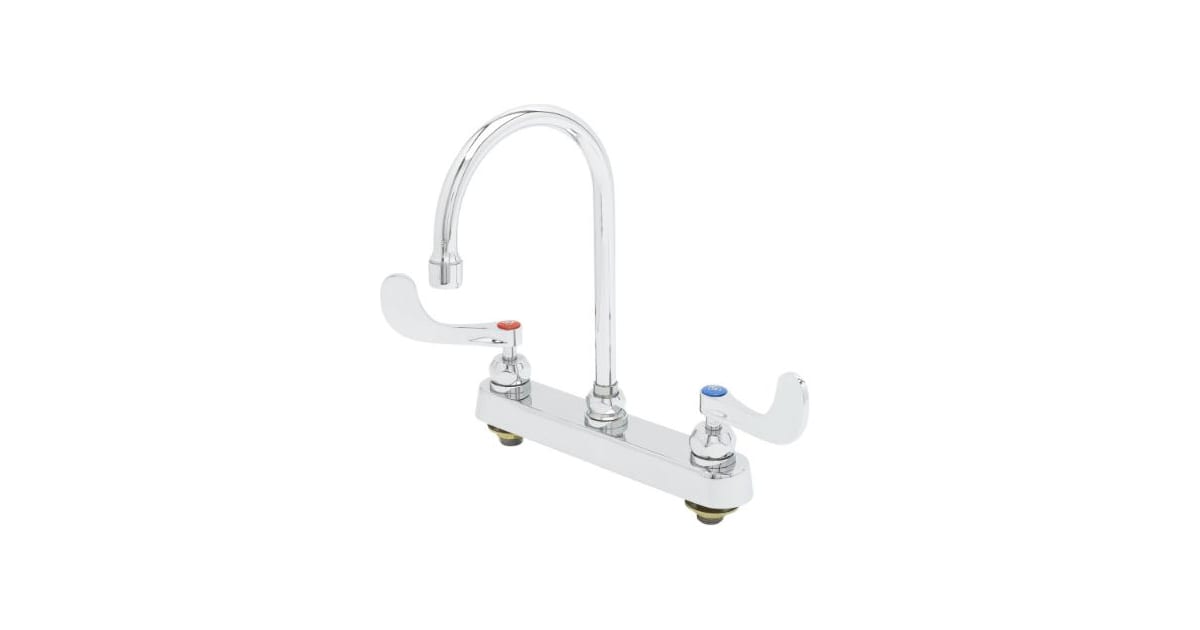 T and S Brass B-1142-04-CR Double Handle 8" Deck Mounted Food Service ...