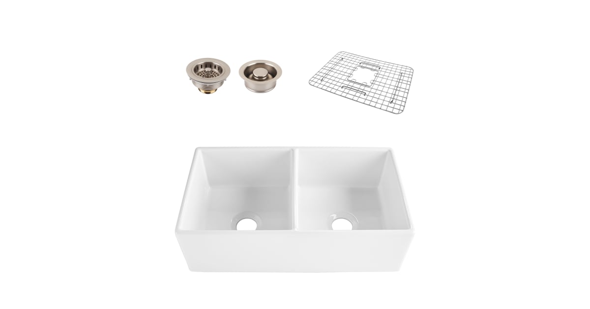 Thompson Traders KDA-496FC Fireclay 33" Farmhouse Double Basin Fireclay ...