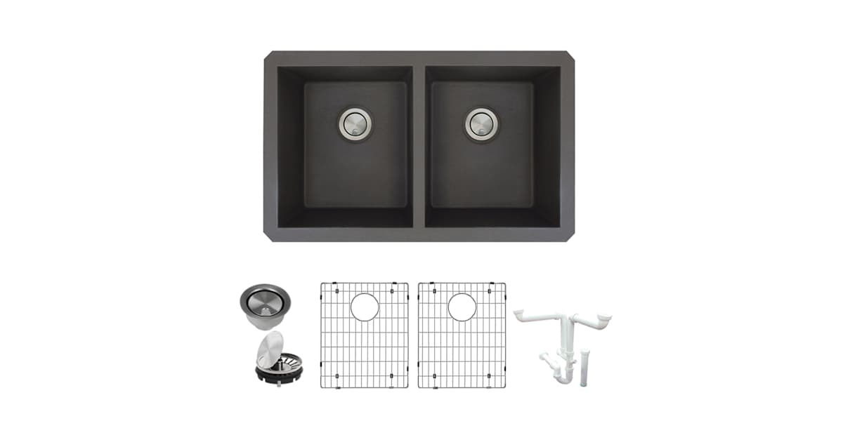 Transolid K-RUDE3118-09 Radius 31-3/4" Undermount Double Basin Granite ...