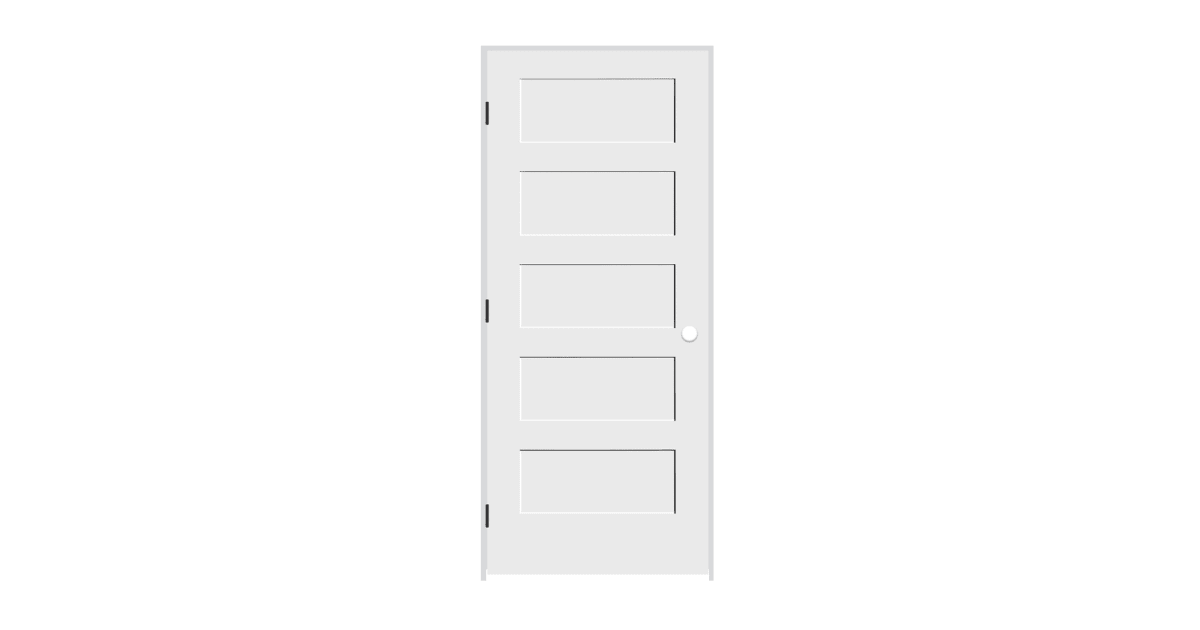Trimlite 1168138pri8405RH10B714 22" x 80" 5 Panel Shaker Primed Prehung ...