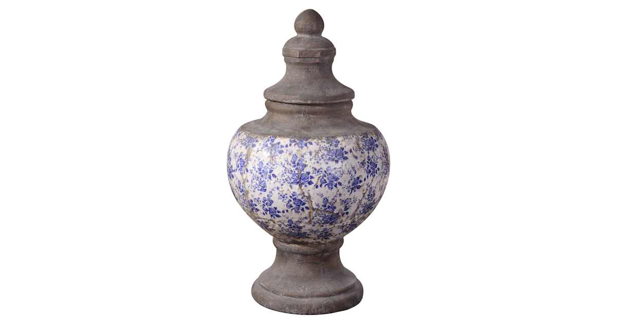 Uttermost 19194 Steren Large Aged Gray Terra Cotta Urn with Royal Blue ...