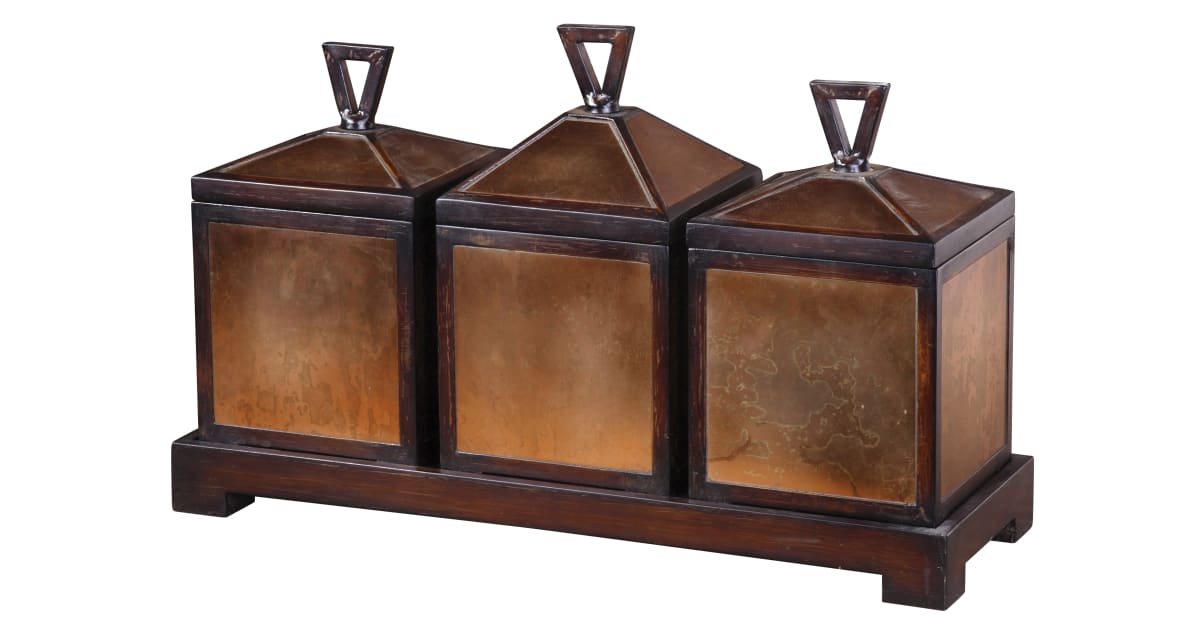 Uttermost 20477 Chafetz Antiqued Mirror and Metal Edged Canisters And ...