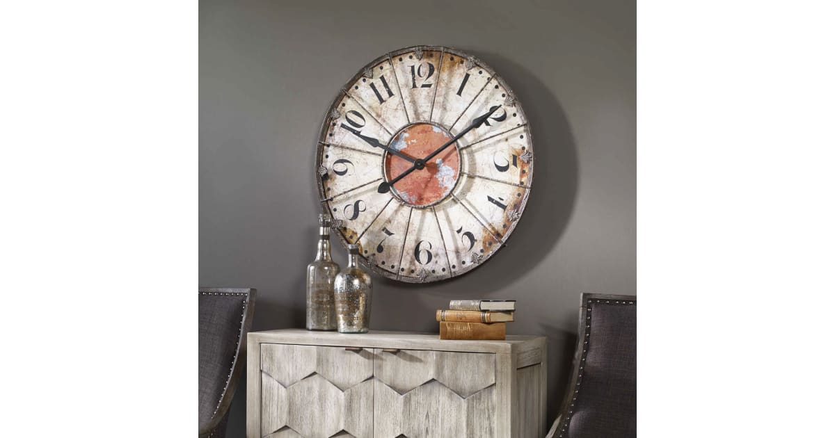 Uttermost 06664 Ellsworth 30" Round Rustic Vintage Farmhouse Wall Clock ...