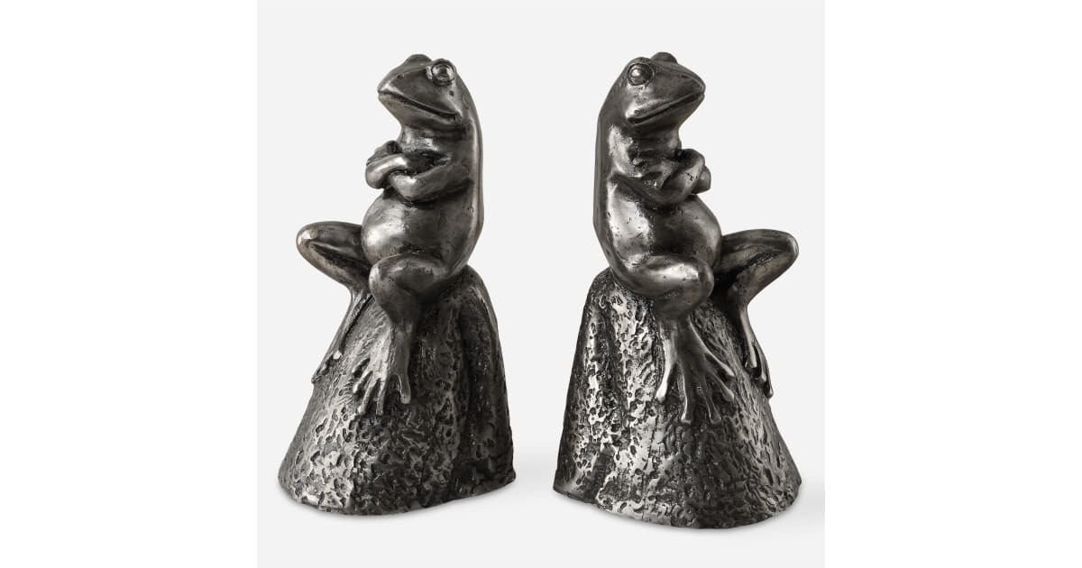 Uttermost 18150 Daydreaming Frogs 4" x 7" Cast Iron Bookends - Set of 2 ...