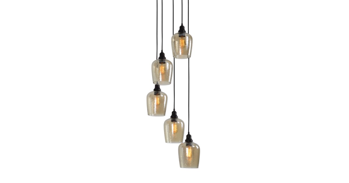 Uttermost 22119 Aarush 5 Light Pendant with 5 Hammered Glass Shades ... Uttermost 22119 Aarush 5 Light Pendant with 5 Hammered Glass Shades ...