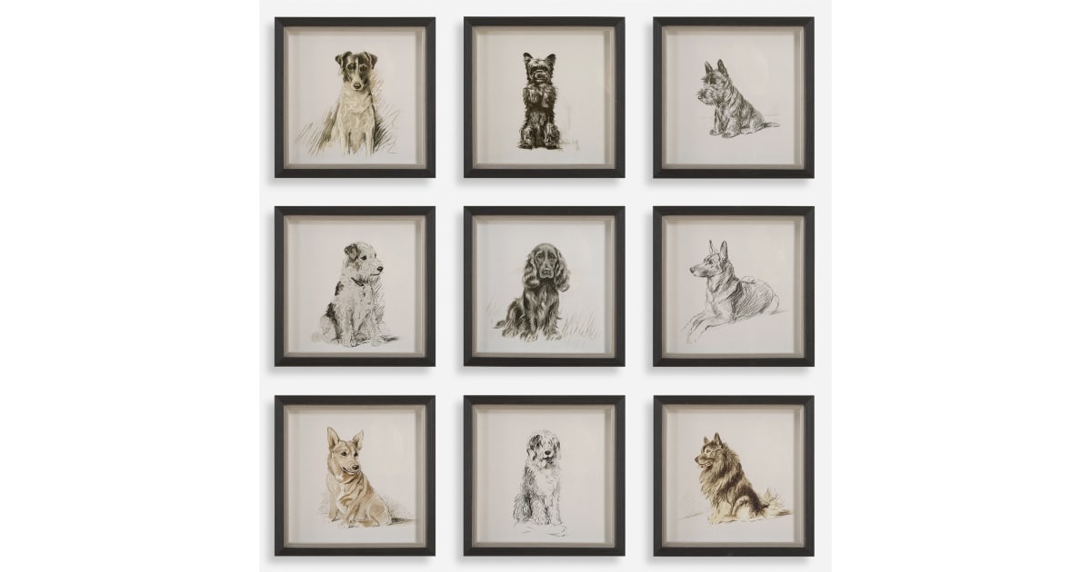 Uttermost 32344 Loyal Companion Framed Animals Drawing Print - Set of 9 ...