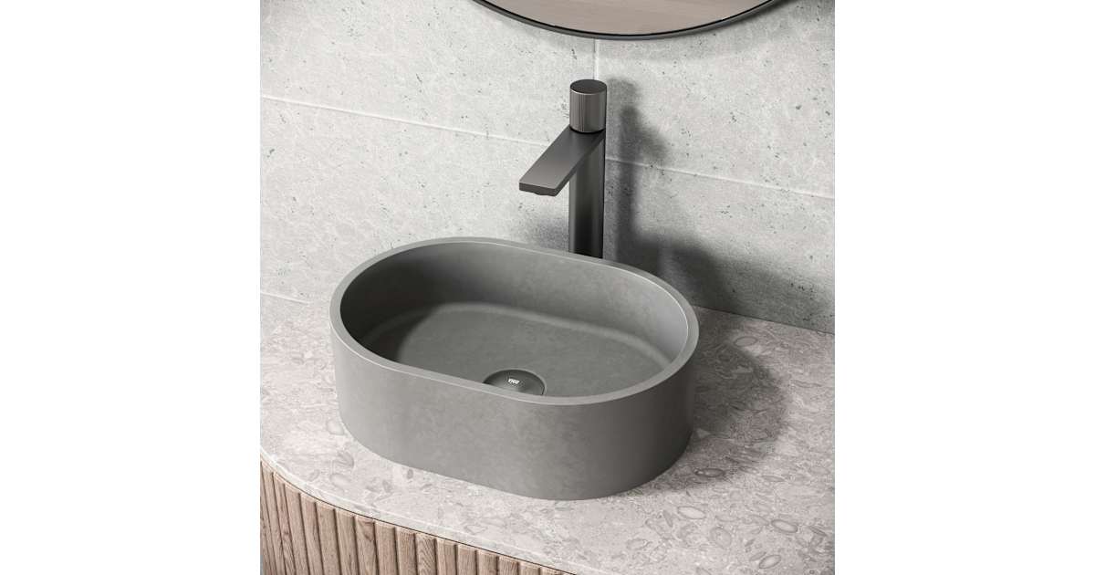 Vigo VG04059 Giralda Gothic 16" L x 11" W x 5" H Oval Concrete Vessel ...