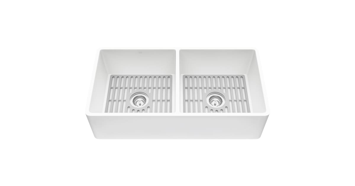 Vigo VGRA3618BLFLK1 Matte Stone 36" Farmhouse Double Basin Matte Stone ...