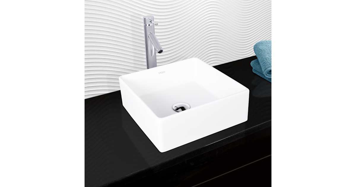 Vigo VGT1000 Dianthus 15" Square Stone Composite Vessel Bathroom Sink ...