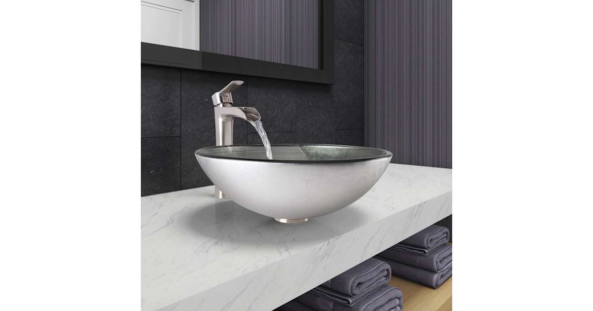 Vigo VGT1061 Giovanni 17" Circular Glass Vessel Bathroom Sink with 1.2 ...