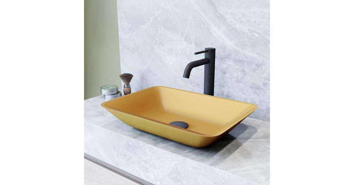 Vigo VGT2072 Sottile 18" Rectangular Glass Vessel Bathroom Sink with 1.2 GPM 11" Deck Mounted ...