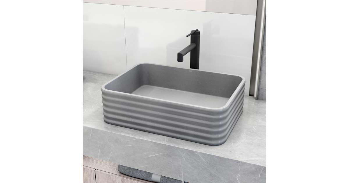 Vigo VGT2105 Cadman 18" Rectangular Concrete Vessel Bathroom Sink with ...