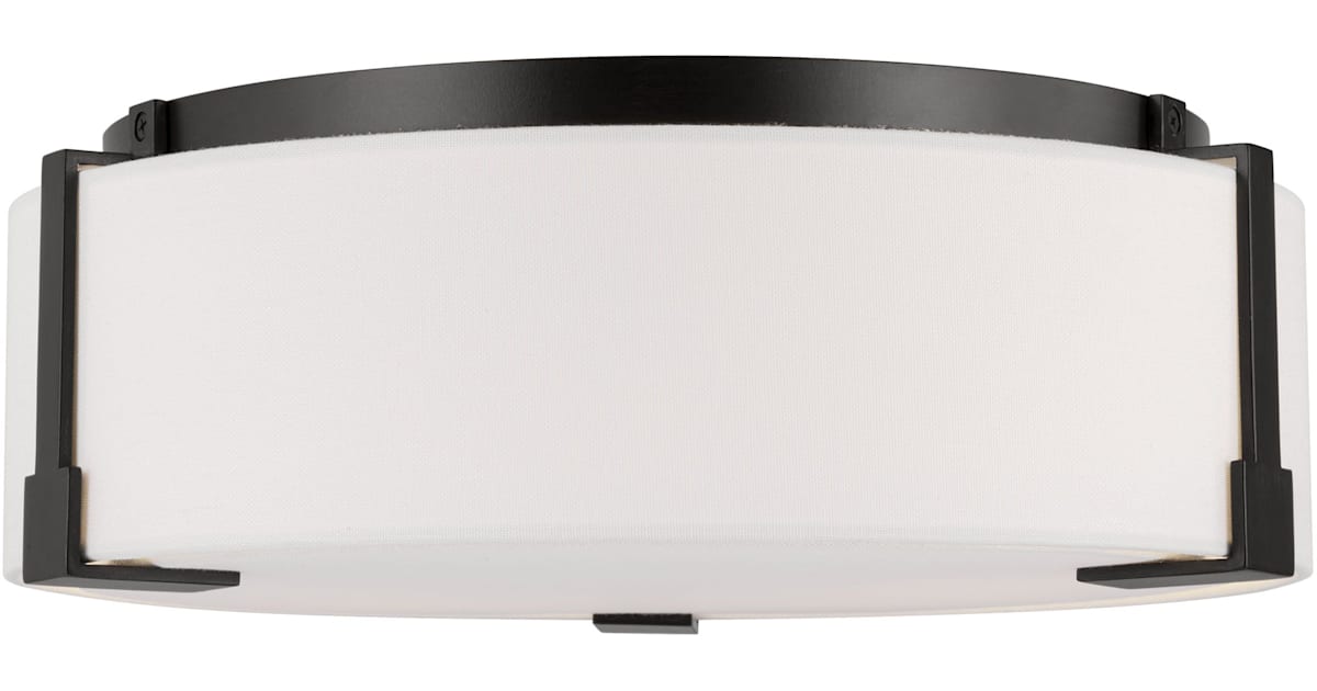Visual Comfort TFF1002AI Bergen 2 Light 14" Wide Semi-Flush Drum Ceiling Fixture with Linen ...