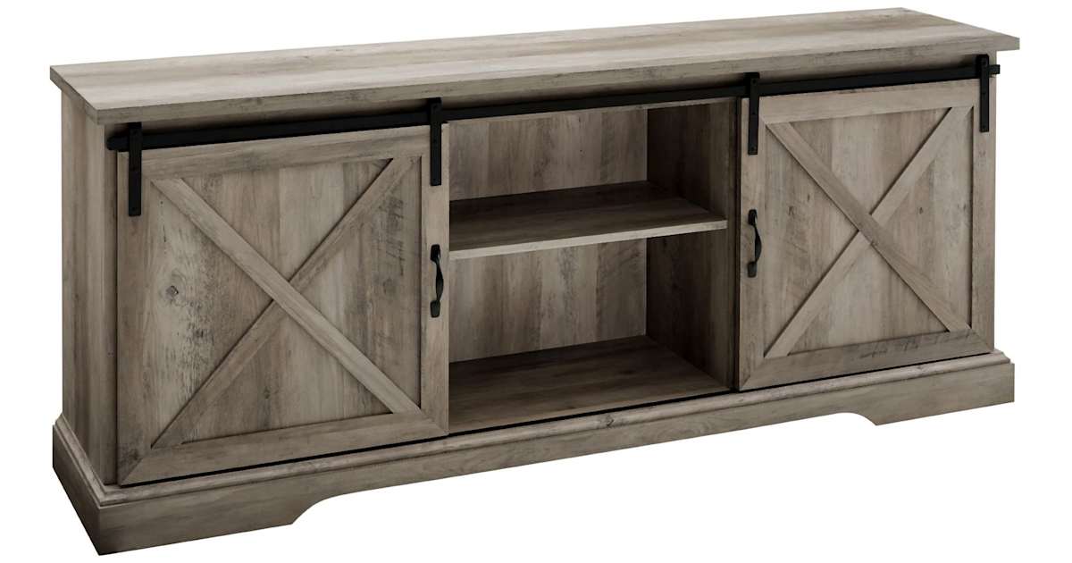 Walker Edison WEIF20010GYW Farmhouse 70" Sliding Barn Door TV Cabinet ...