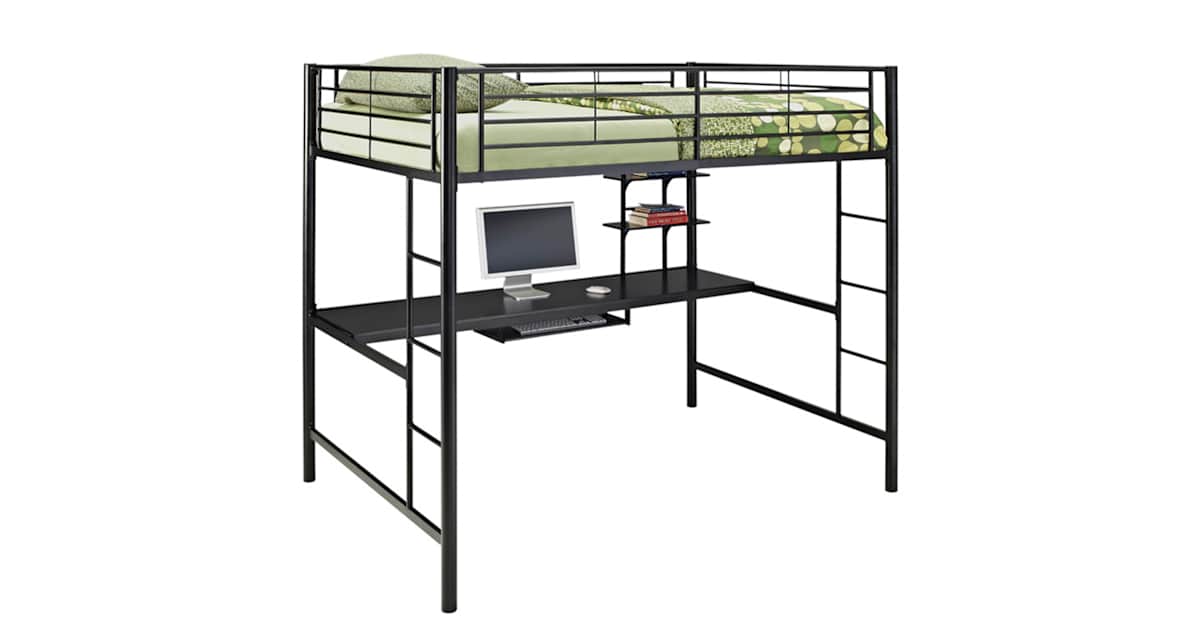 Walker Edison WEIF38478BK Full Steel Loft Bed with Wood Workstation ...