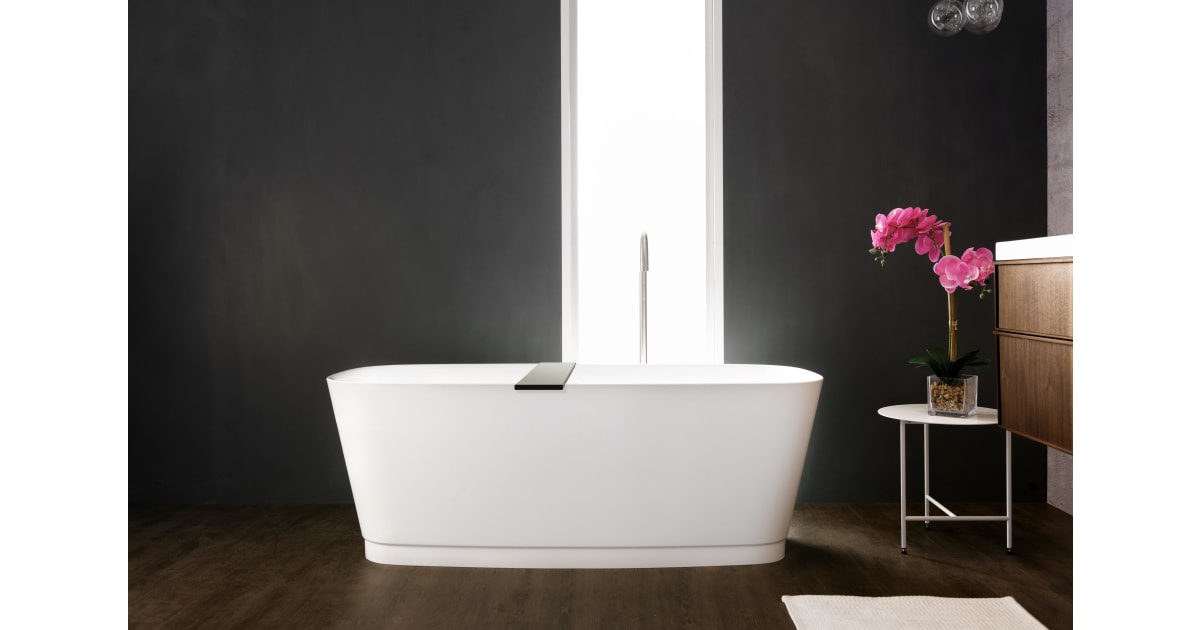 WETSTYLE BST01-BN-MA Straight 59" Free Standing WETMAR BiO Composite Soaking Tub with Reversible ...