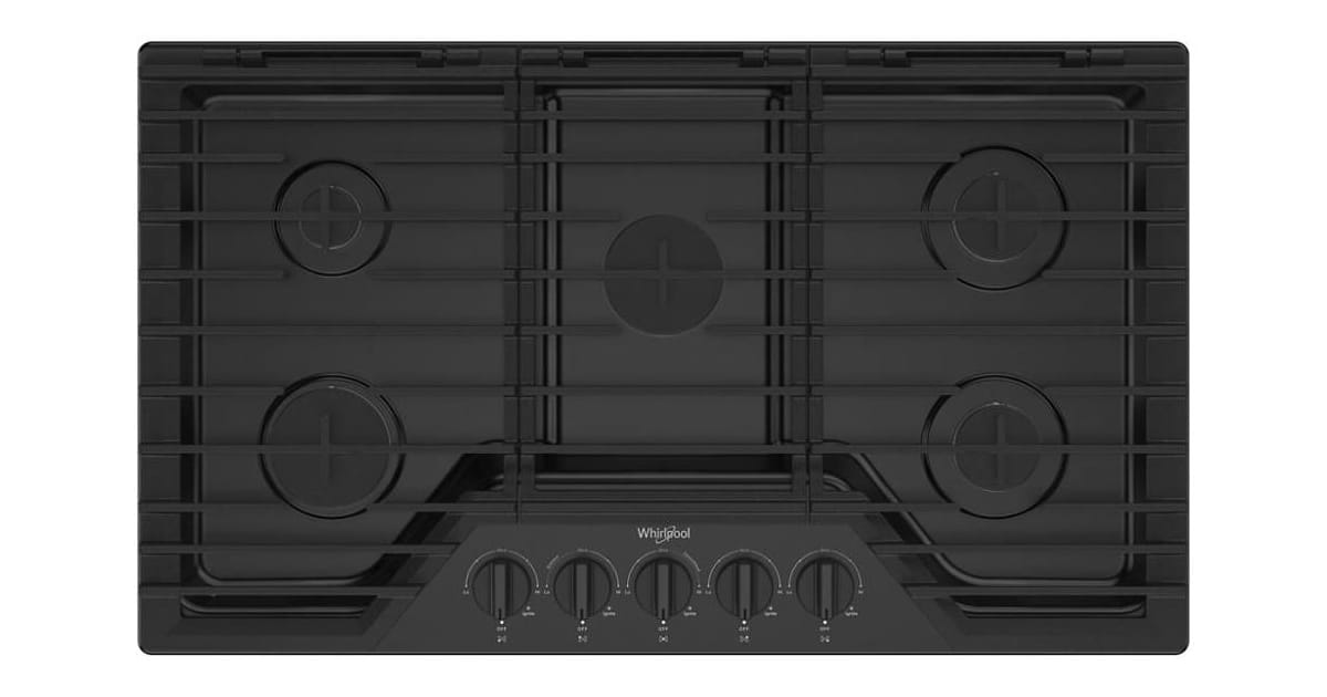 Whirlpool WCGK5036PB 36 Inch Wide 5 Burner Gas Cooktop with EZ-2-Lift ...