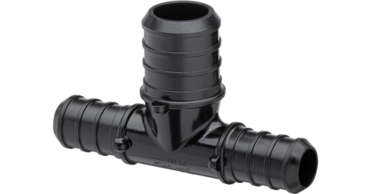 Zurn QQPT334X Qicksert Polymer Tee - 1/2" Barb X 1/2" Barb X 3/4" Barb ...
