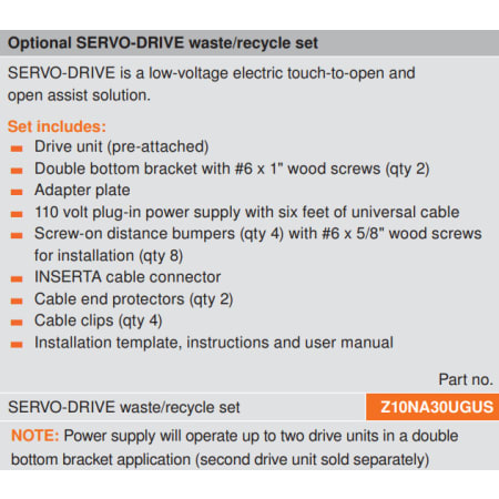 Blum Z10NA30UGUS SERVO-DRIVE Kit for Waste/Recycle Drawers with Tandem ...