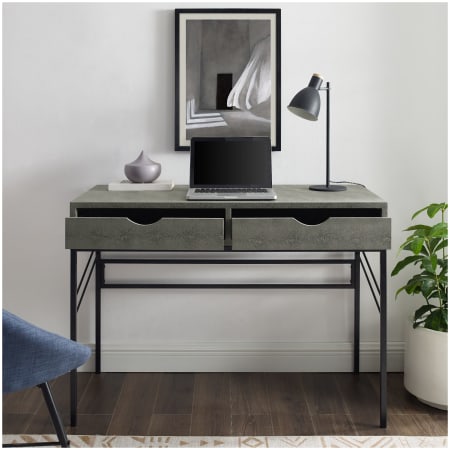 Delacora BD44VET2DRGY Vetti 44" Faux Shagreen / Stingray Skin Wrapped 2 Drawer Writing Desk ...