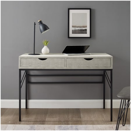 Delacora BD44VET2DRGY Vetti 44" Faux Shagreen / Stingray Skin Wrapped 2 Drawer Writing Desk ...