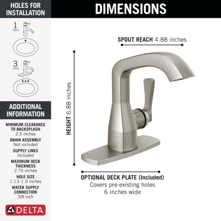 Delta 576-CZ-PR-LPU-DST Stryke 1.2 GPM Single Hole Bathroom Faucet with ...