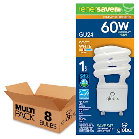 Globe Electric 01142 Pack of (8) 13 Watt (60 Watt equivalent) Enersaver ...
