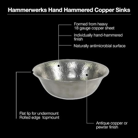 Houzer HW-SIE1V Hammerwerks 16" Hammered Copper Vessel Bathroom Sink ...