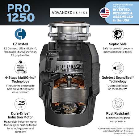 InSinkErator PRO1250WCDK Pro 1250 Garbage Disposal, 1.25 HP - Cord ...
