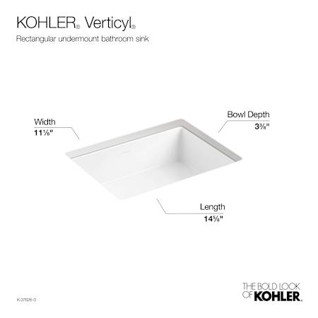 Kohler K-37626-0 Verticyl 16-5/8" Rectangular Vitreous China Undermount ...