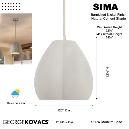 Kovacs P1884-084C Sima 1 Light 12" Wide Pendant with Natural Cement ...