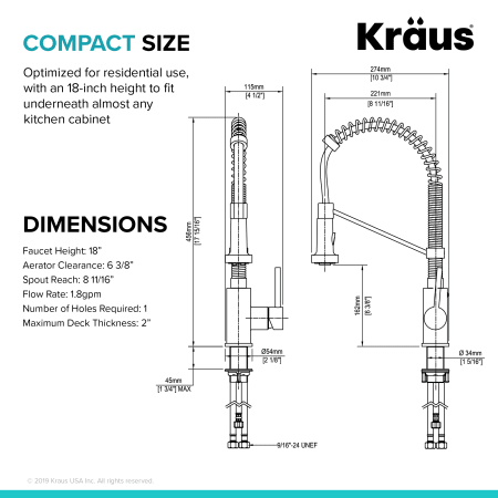 Kraus KPF-1610-DP03SFACB Bolden 1.8 GPM Single Hole Pull-Down Faucet ...