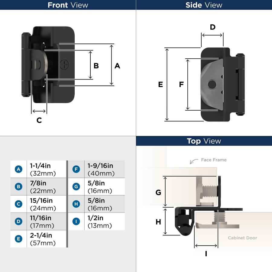 concealed cabinet hinge sizes
