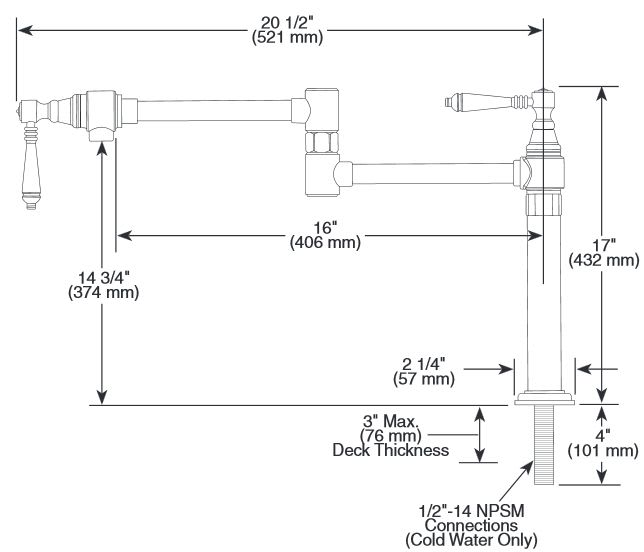 Brizo 62710LF-BZ Traditional Deck Mounted Pot Filler with 20-1/2 ...